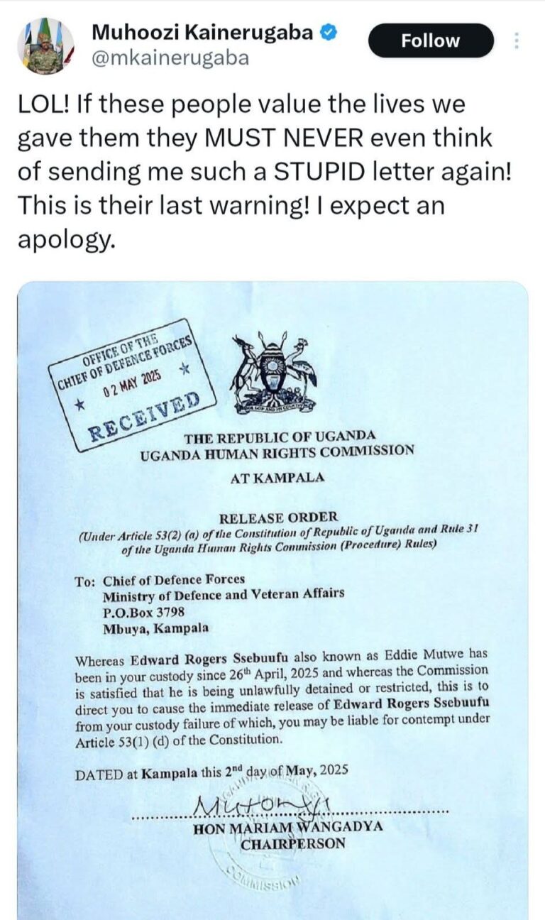Muhoozi Kainerugaba’s Bizarre Tweet On Human Rights Commission Demand ...