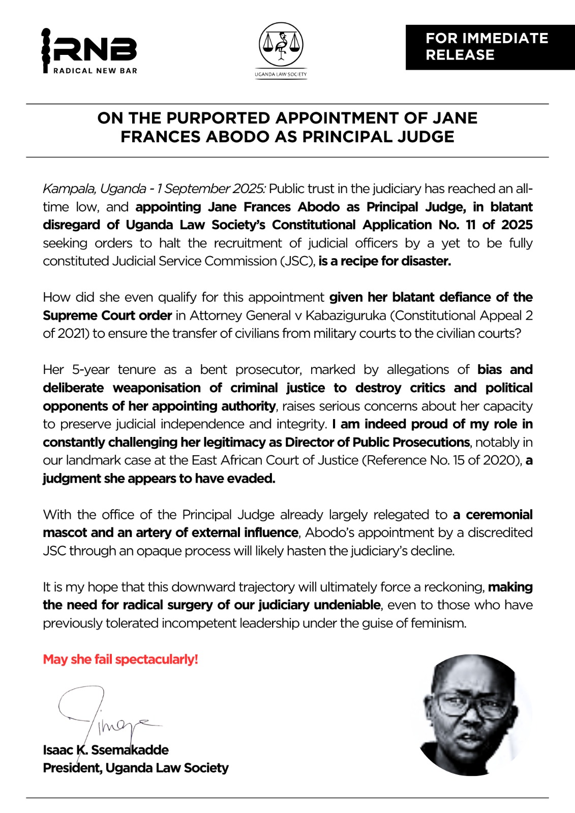 Ssemakadde Blasts Appointment of Jane Frances Abodo as Principal Judge ...
